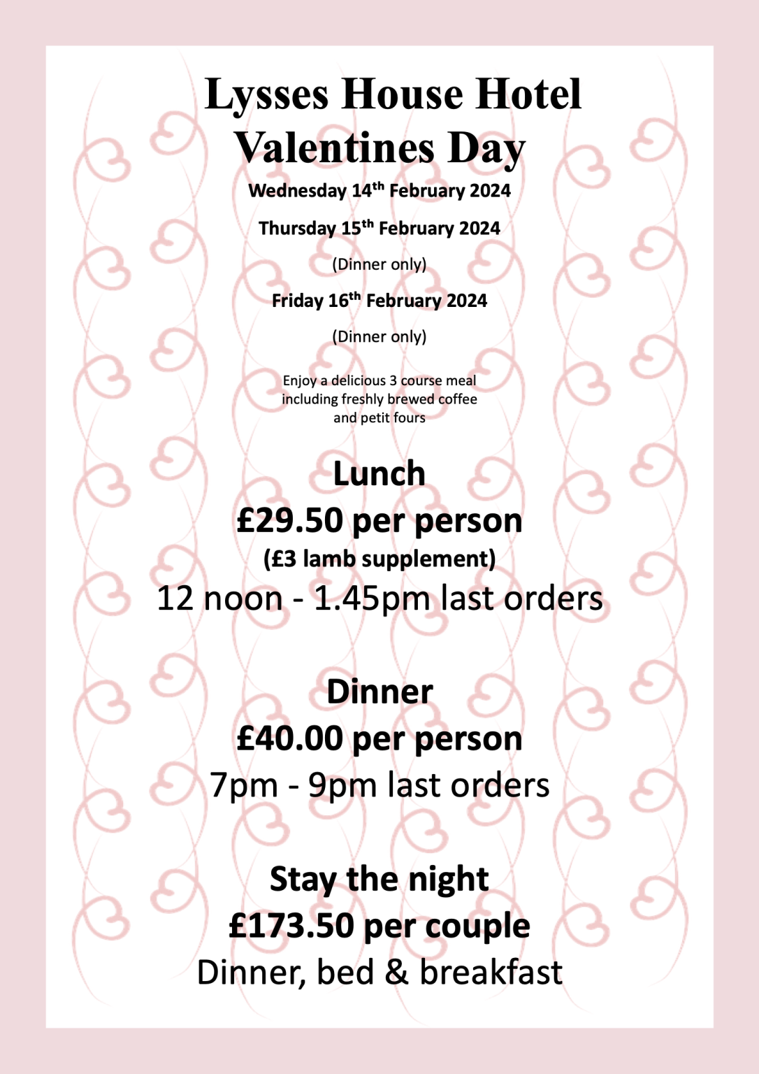 What’s On – Lysses House Hotel